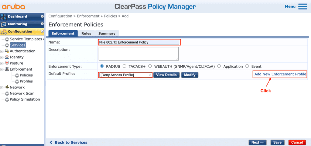 Dot1x Aruba ClearPass Integration | Nile