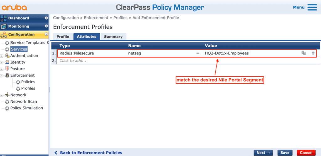 Dot1x Aruba ClearPass Integration | Nile