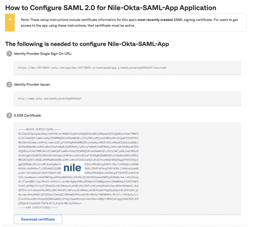Nile SAML Integration with OKTA | Nile